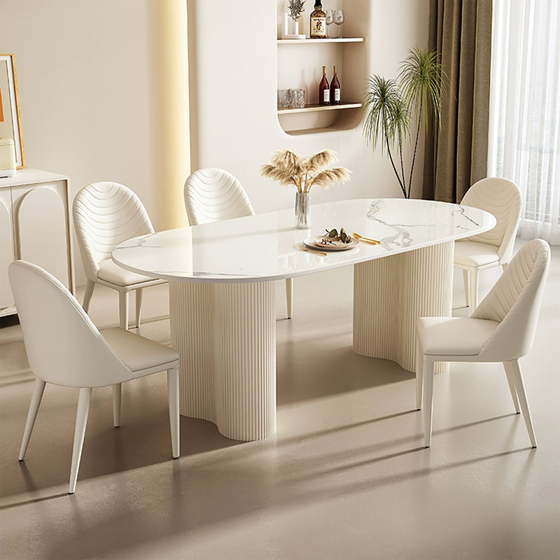 Ivy Bronx Jaslene 70.8 Modern Rectangular White Dining table Glossy Sintered Stone Top Kitchen Table for 6 Reviews Wayfair